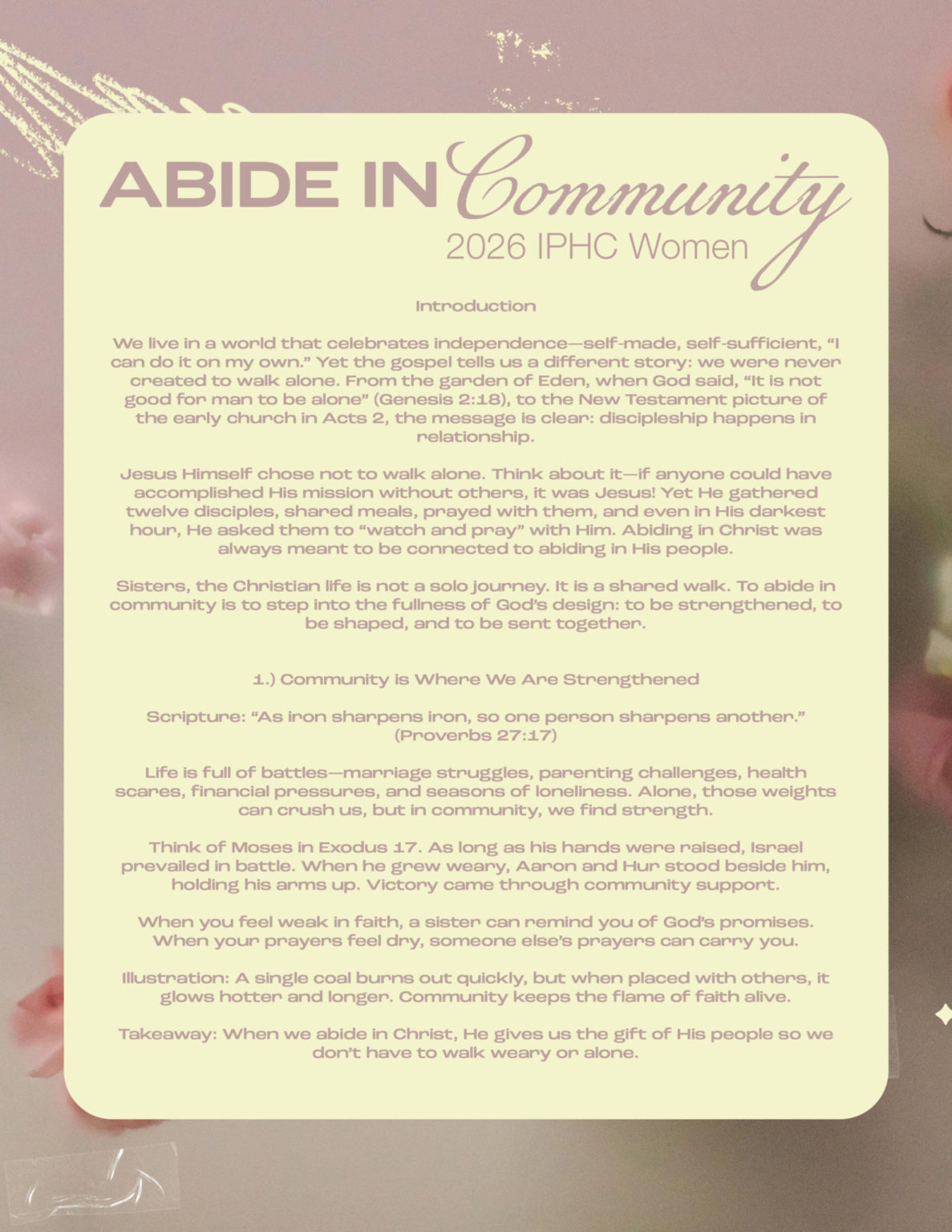 Women's Ministries Theme - IPHC Discipleship Ministries